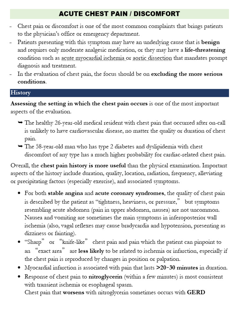 Chest Pain Diagnostic Approach: Adult Evaluation | PDF | Myocardial ...