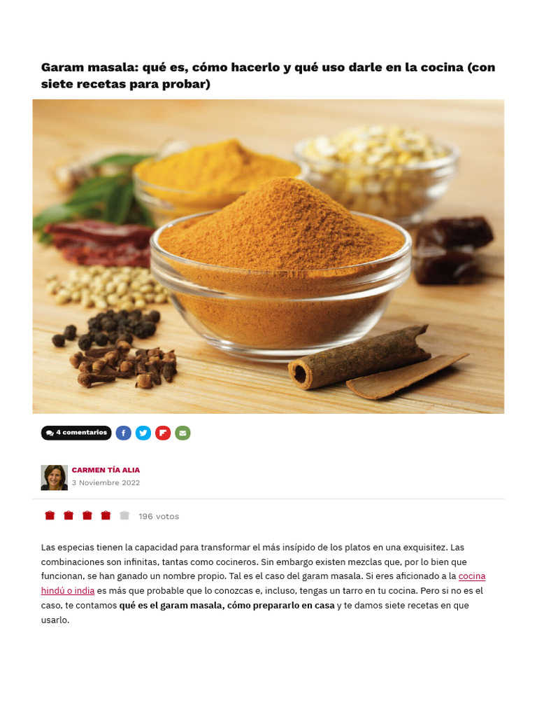 Garam Masala - Qué Es, Cómo Hacerlo y Qué Uso Darle en La Cocina | PDF ...