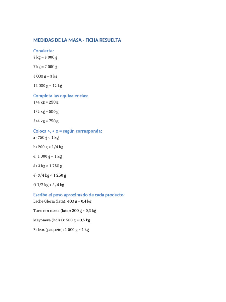 Ficha Medidas de La Masa | PDF