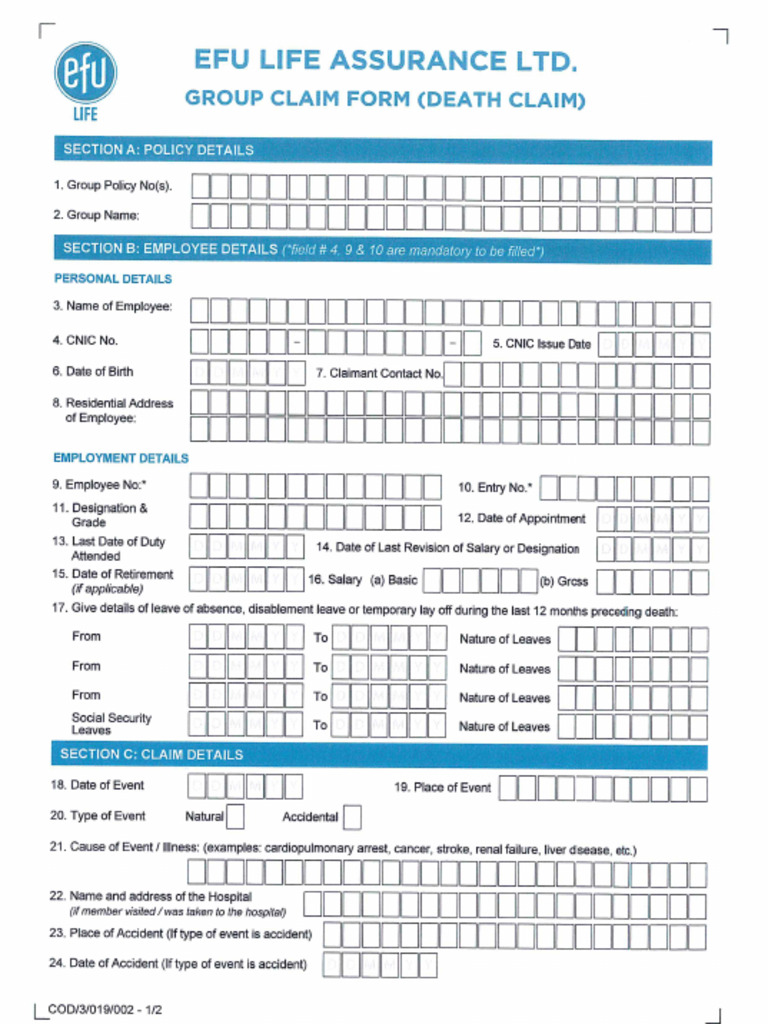 Conventional - Group Claim Form (Death Claim) - Color | PDF