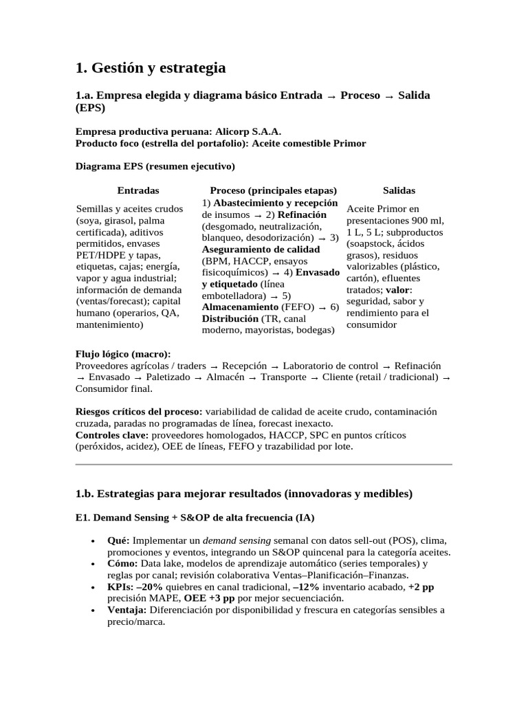 Estrategias de Gestión para Alicorp | PDF | Sistema de manejo de ...