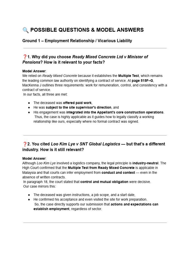 ? Possible Questions & Model Answers | PDF | Legal Liability ...
