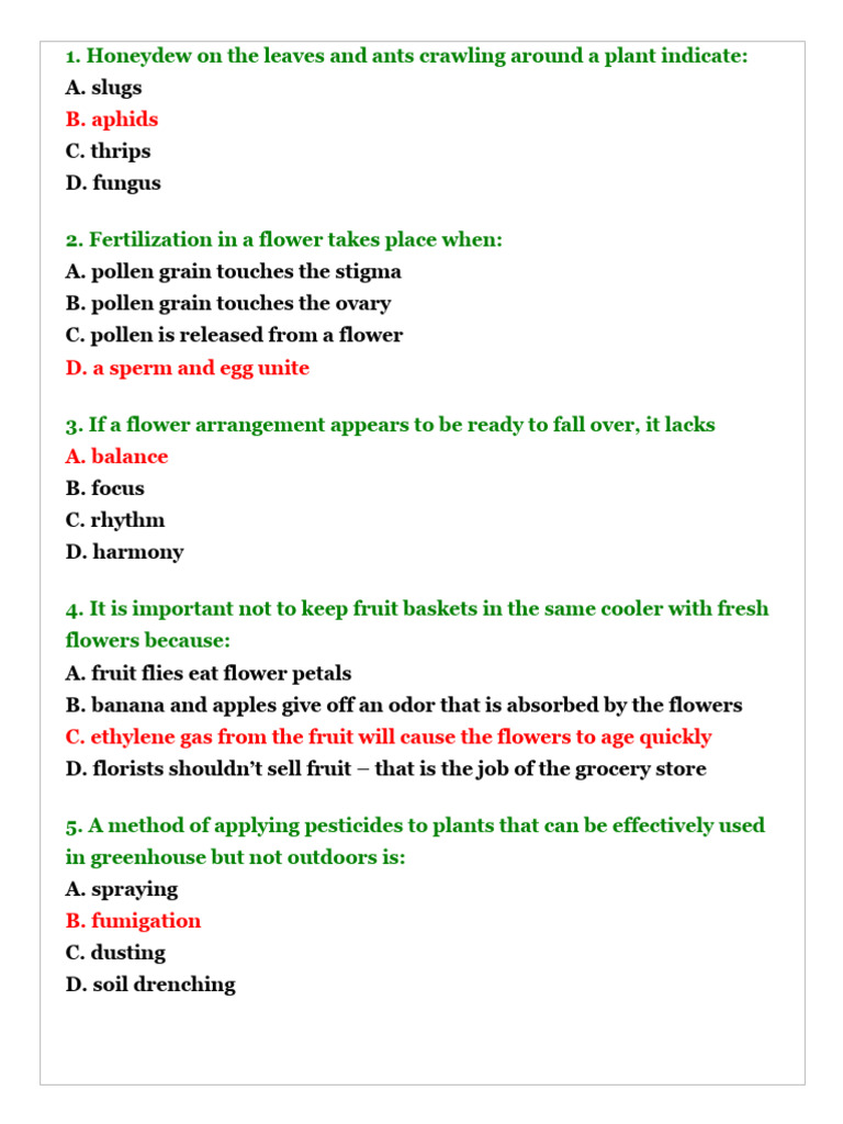 Plant Care and Floral Design Quiz | PDF | Plants | Soil