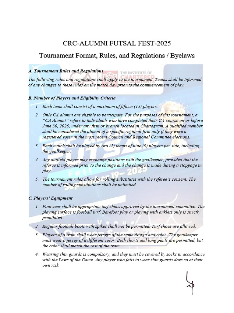 CRC Alumni Futsal Fest 2025 Rules | PDF | Football Codes | Sports