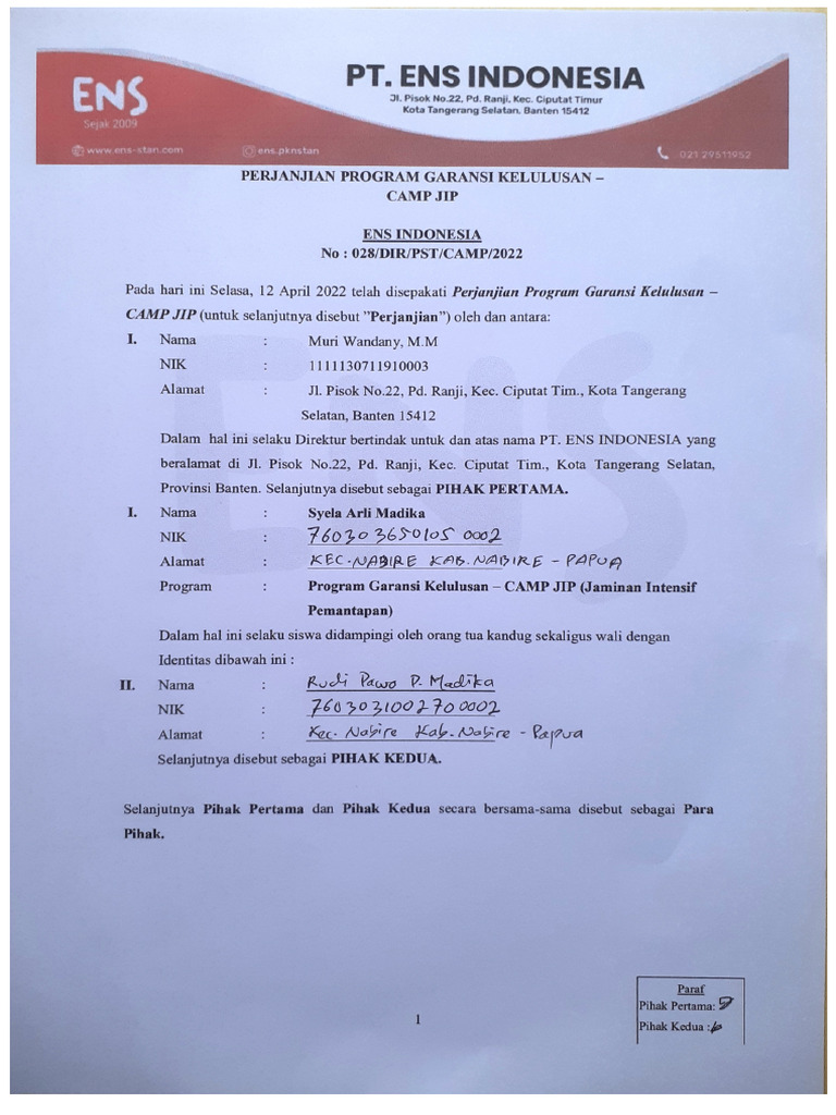 Perjanjian Program Ens Syela | PDF