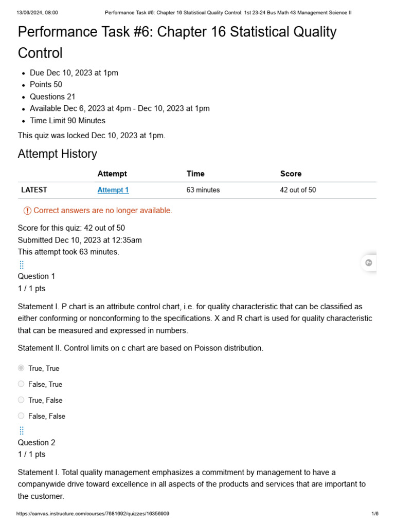 Performance Task #6_ Chapter 16 Statistical Quality Control_ 1st 23-24 Bus Math 43 Management ...