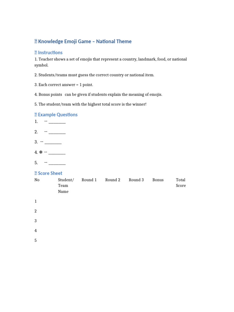 Knowledge Emoji Game Instructions | PDF