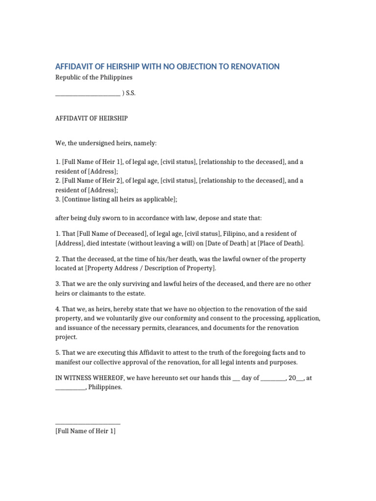 Affidavit of Heirship No Objection | PDF | Inheritance | Property Law