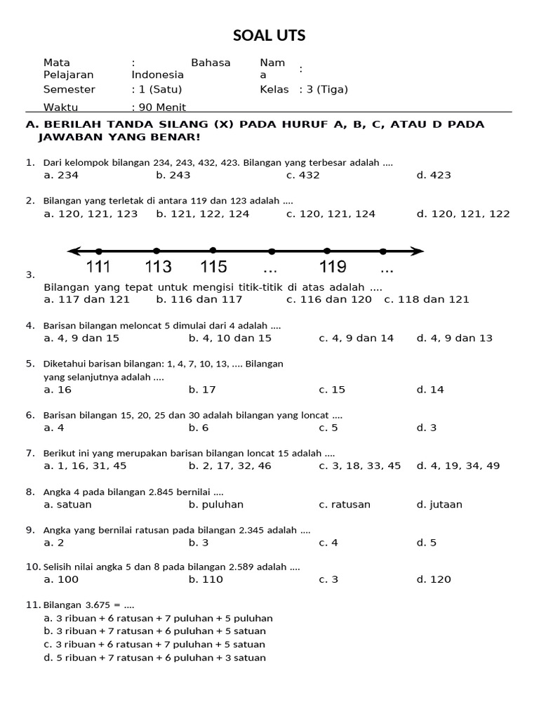 Soal UTS Matematika Kelas 3 SD | PDF