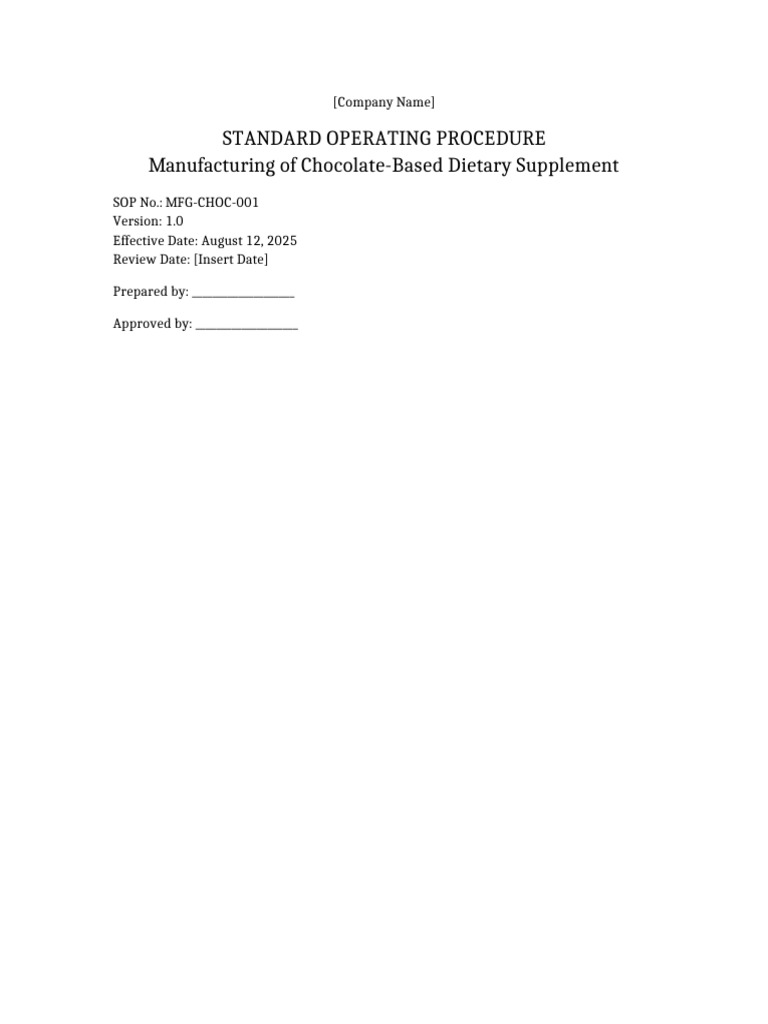 Chocolate Dietary Supplement SOP | PDF | Chocolate | Dietary Supplements