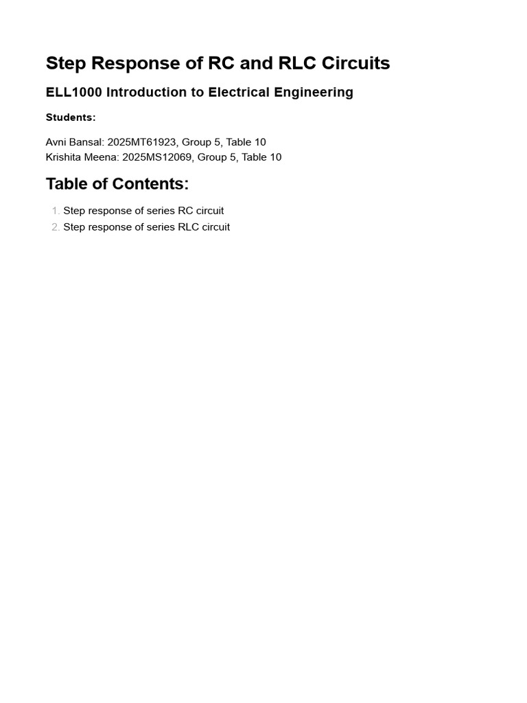 Table10 - Group5 - Step Response of RC and RLC Circuits | PDF | Damping ...