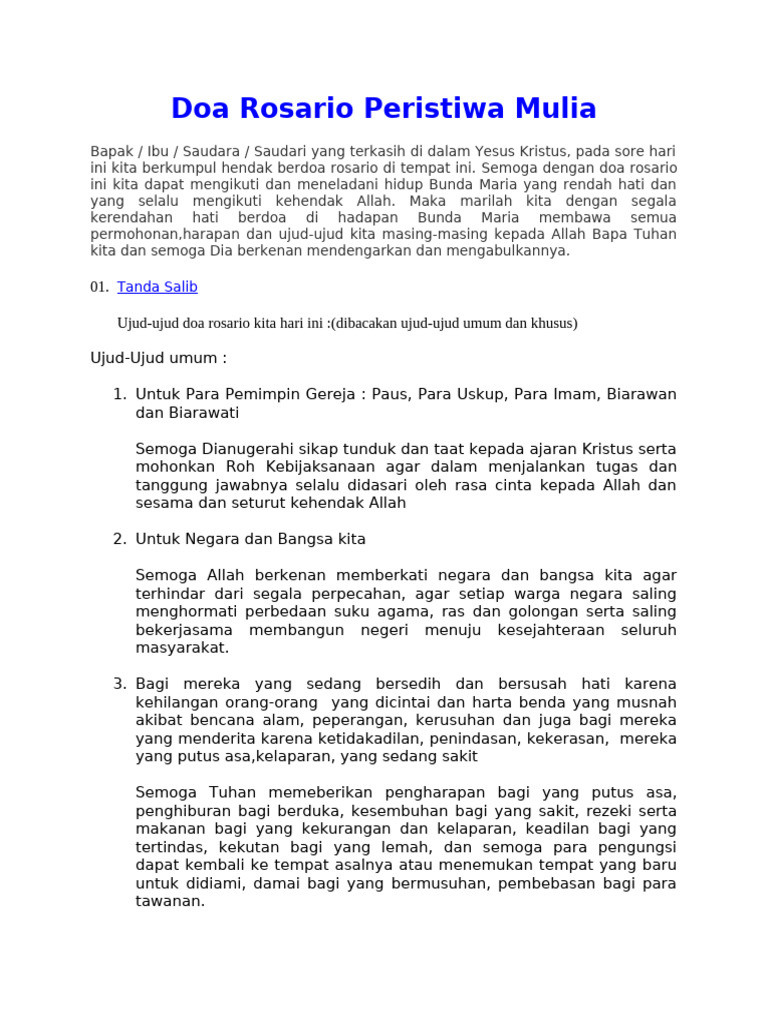 Doa Rosario Peristiwa Mulia | PDF