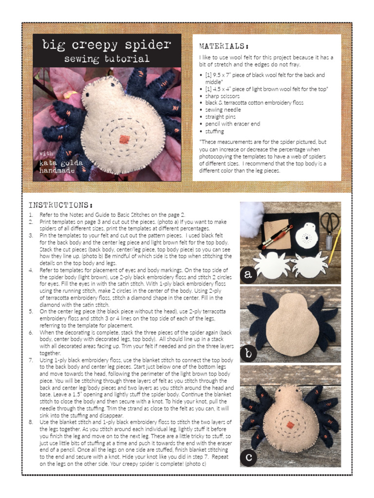 Big Creepy Spider Instructions | PDF | Embroidery | Surgical Suture