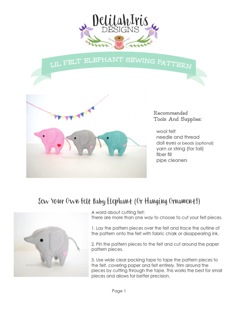 Sew a Felt Baby Elephant Pattern | PDF | Sewing | Embroidery