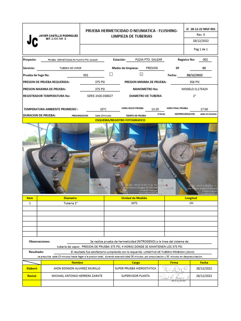 Prueba de Hermeticidad 2 | PDF | Presión | Plomería