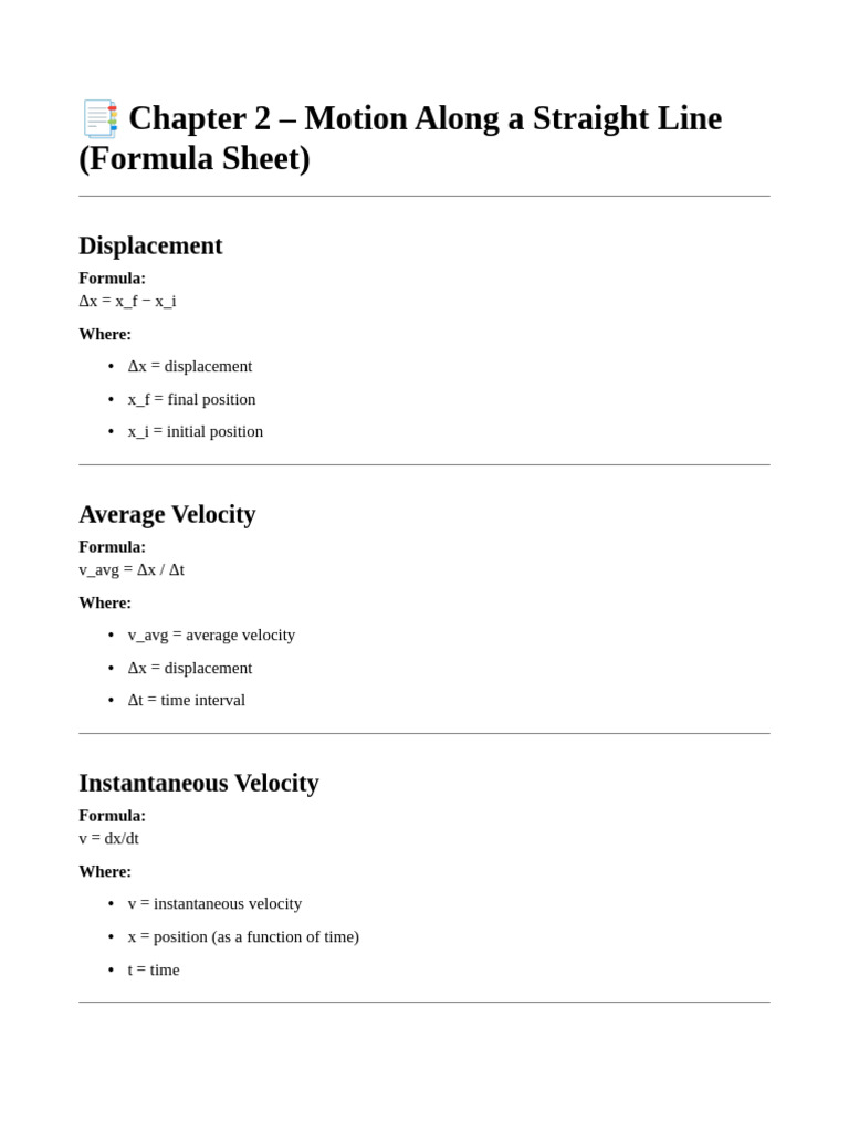 Physics Final Prep Cheat Sheet | PDF | Acceleration | Velocity