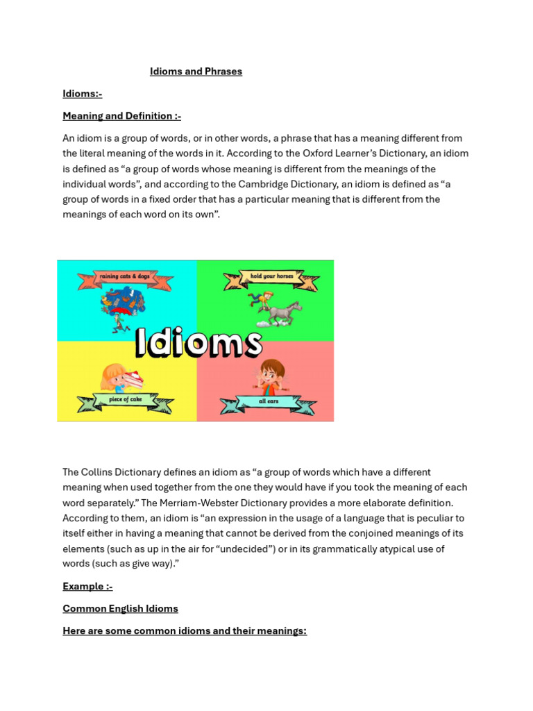 Fun Idioms and Expressions for Kids | PDF | Idiom | Word