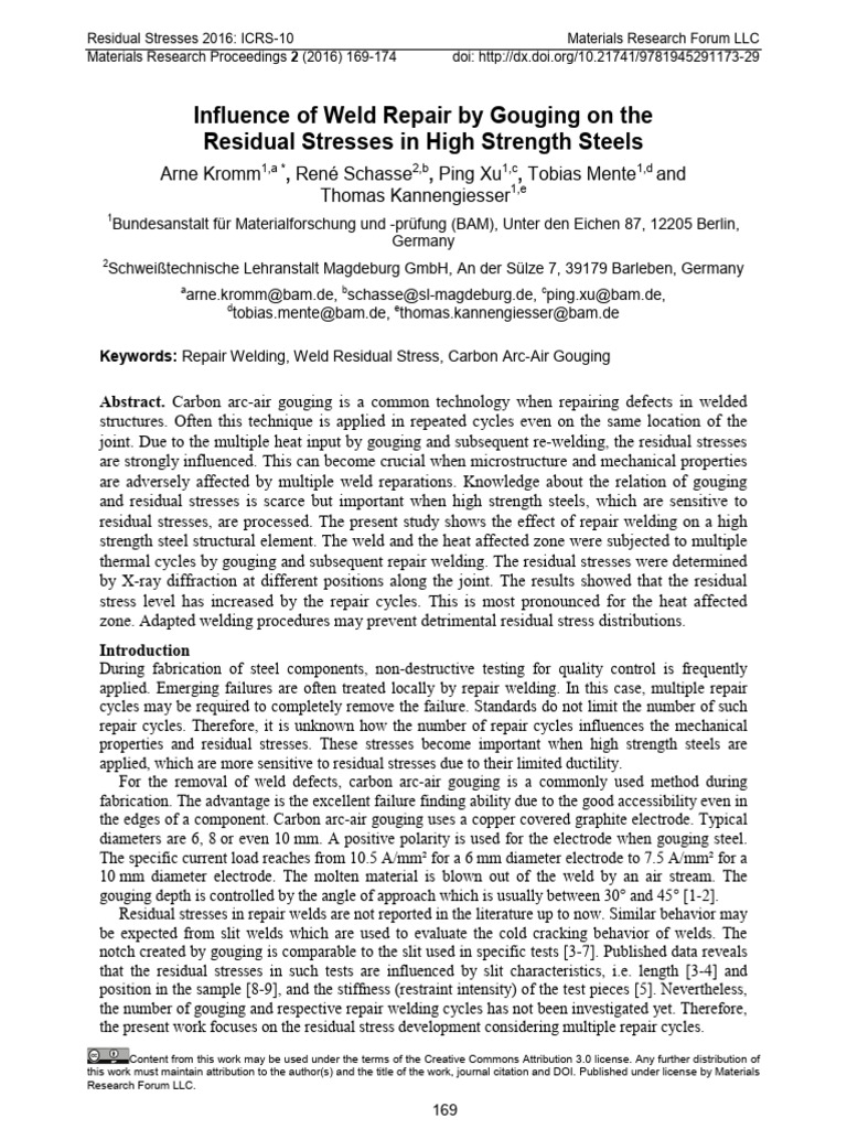 Influence of Weld Repair by Gouging On The Residual Stresses in High ...