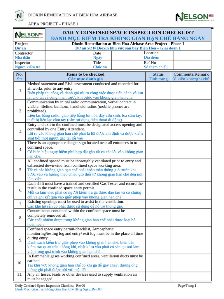 11.confined Space Checklist - Rev.00 | PDF
