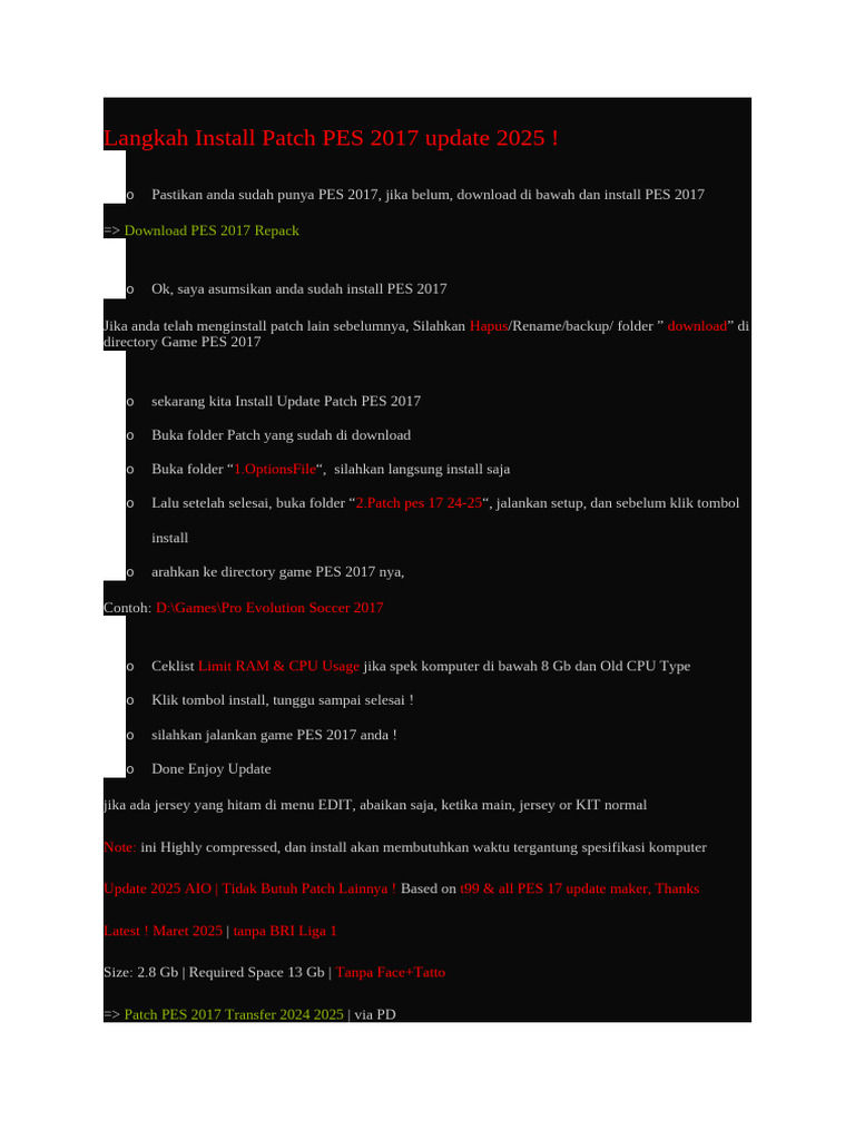 Panduan Instal Patch PES 2017 2025 | PDF