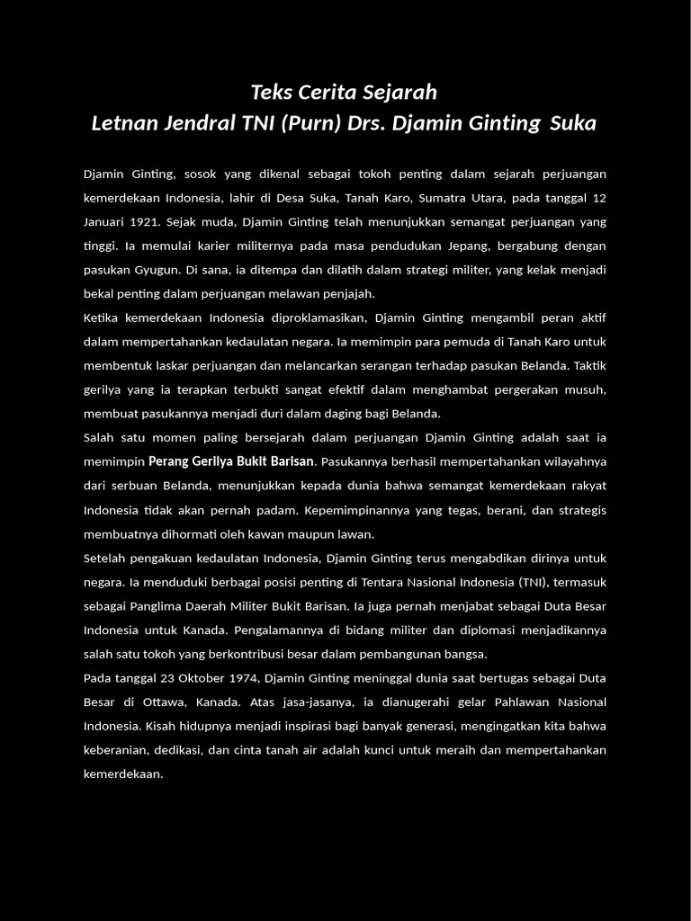 Djamin Ginting: Pahlawan Nasional Indonesia | PDF