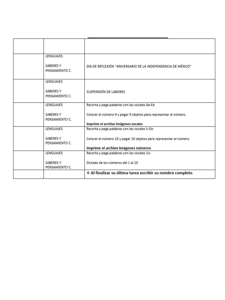 Hoja de Tareas 15 Al 19 de Septiembre Arias | PDF