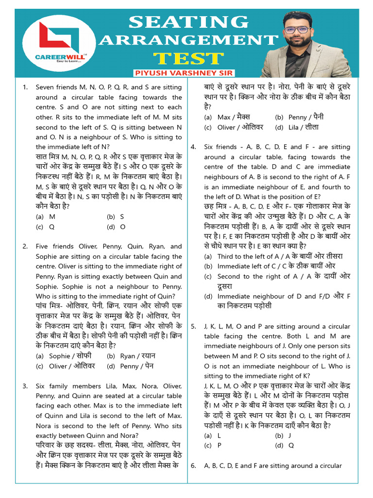 Seating Arrangement Practice Set - 565638 - Crwill | PDF