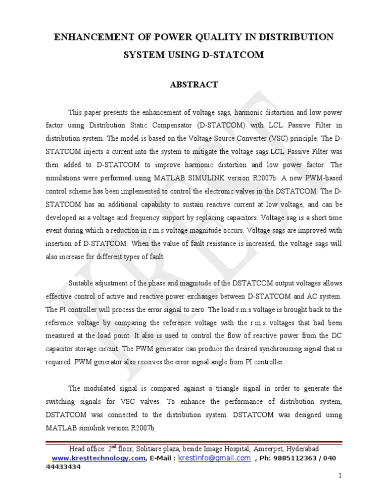 30 Enhancement Of Power Quality In Distribution System Using D Statcom