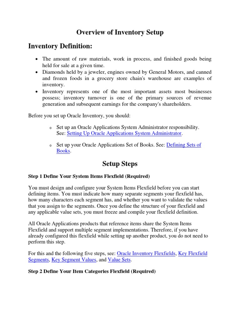 Overview of Inventory Setup | PDF | Oracle Database | Inventory