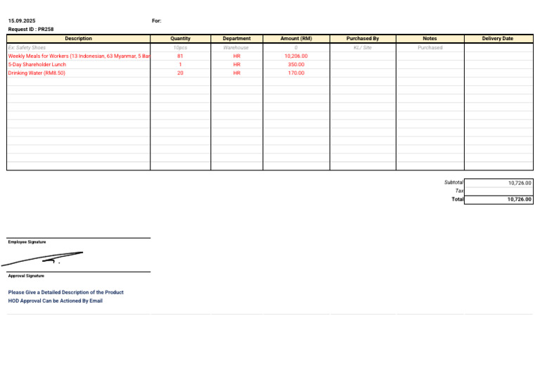 Purchase Request Order - PR 15092025 | PDF