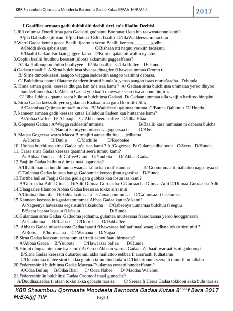 Gadaa Kutaa 8ffaa (Edited) | PDF