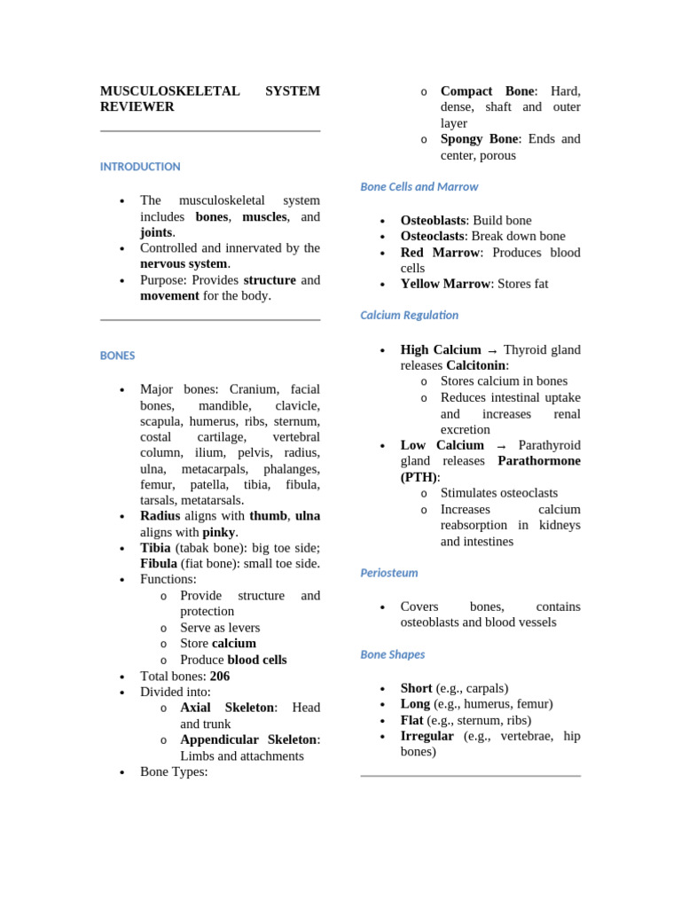 Musculoskeletal Reviewer Handout | PDF | Anatomical Terms Of Motion | Bone