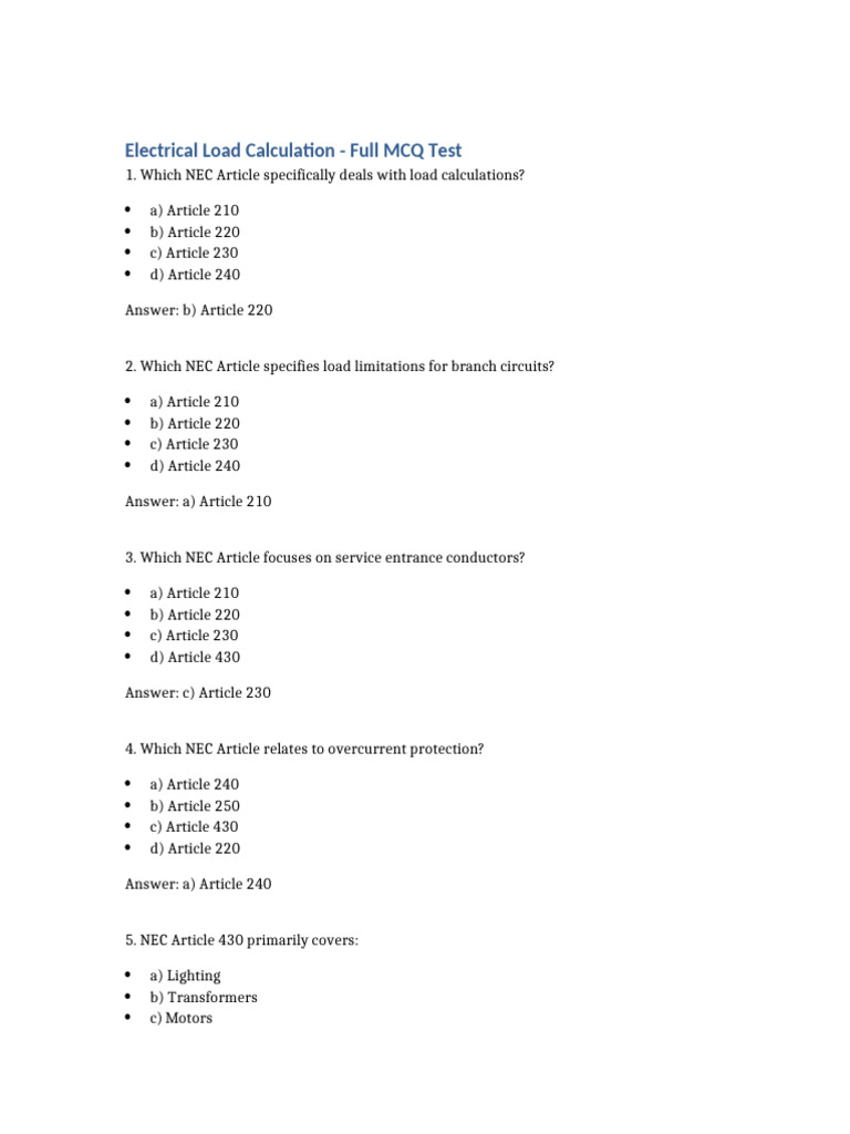Full Load Test MCQ for Electrical Systems | PDF | Electric Motor ...