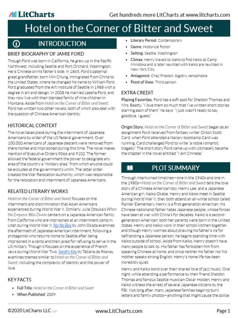 Hotel On The Corner of Bitter and Sweet LitChart | PDF