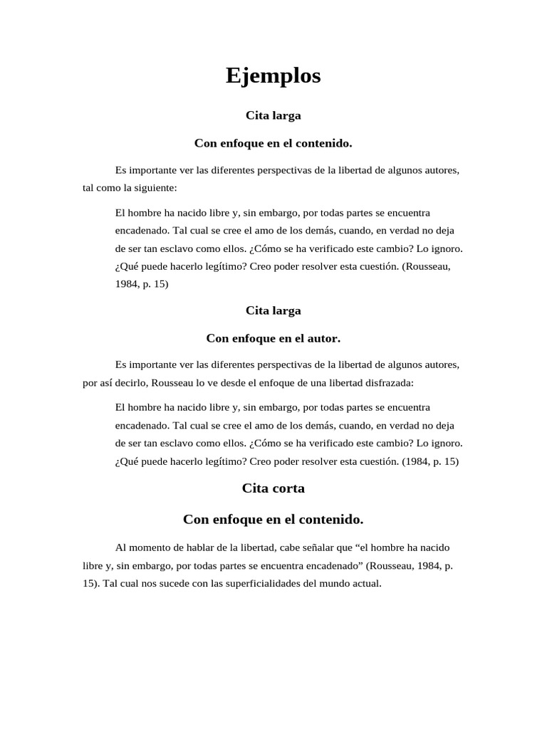 Ejemplos de citas largas y cortas | PDF | Libertad | Jean-Jacques Rousseau