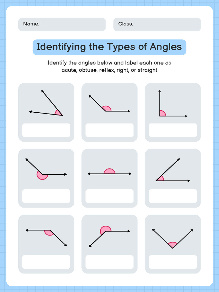 Identify Types of Angles Math Worksheet in Blue and White Simple Style ...