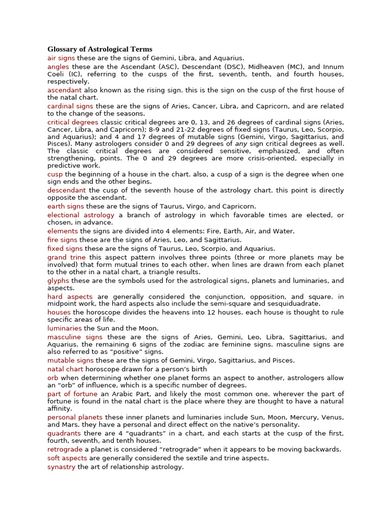 Astrological Terms Glossary | PDF | Astrological Sign | Planets In ...