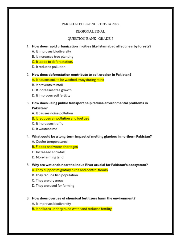 Grade 7 Environmental Trivia Questions | PDF | River | Agriculture