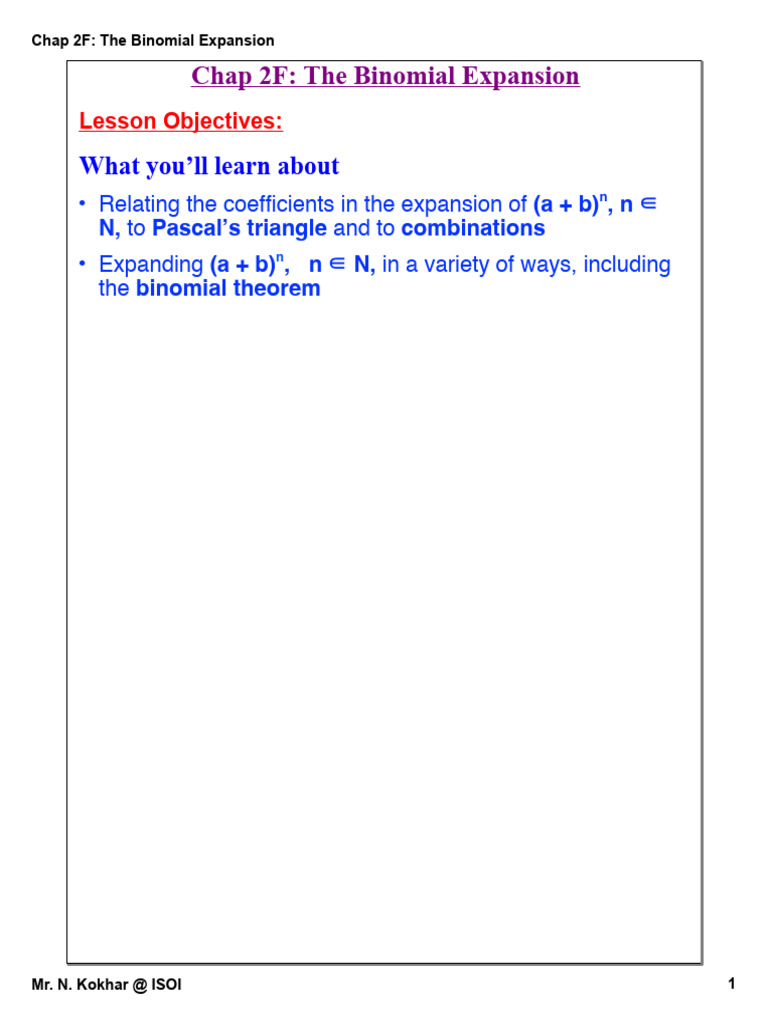 Chap 2F - The Binomial Expansion | PDF