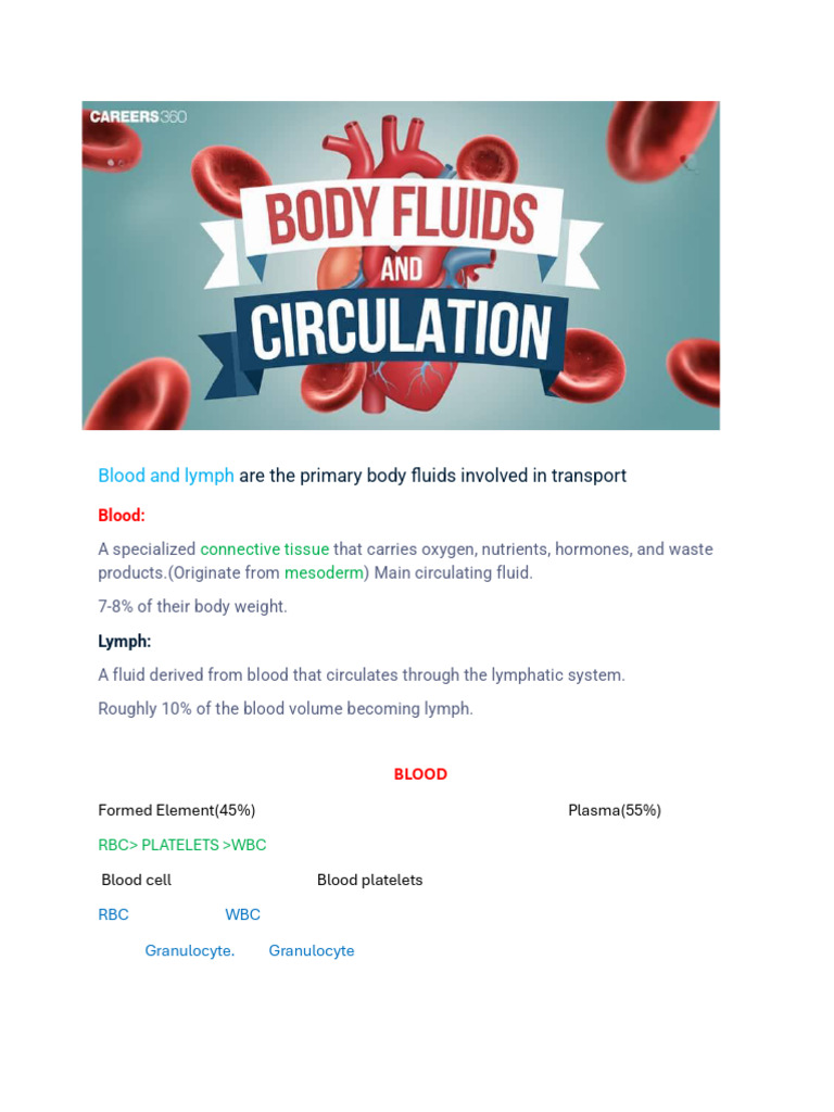 Body Fluid and Circulation 9 | PDF | White Blood Cell | Blood Type