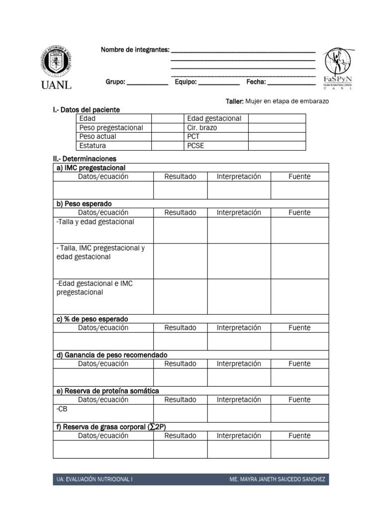 Formato Taller Mujer en Etapa de Embarazo | PDF