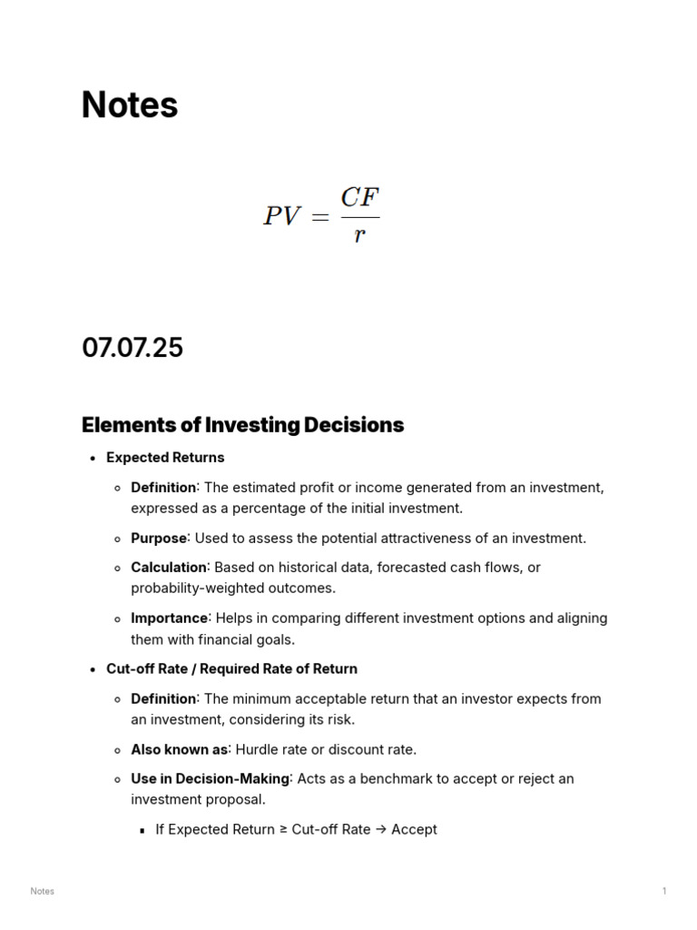 Key Elements of Investment Decisions | PDF | Discounted Cash Flow ...