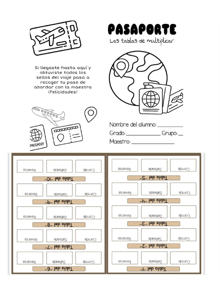 Pasaporte para Tablas de Multiplicar | PDF