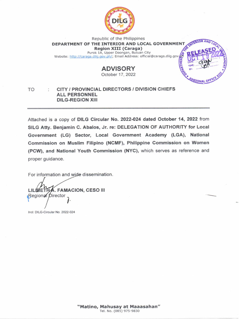 DILG Authority Delegation Circular 2022 | PDF