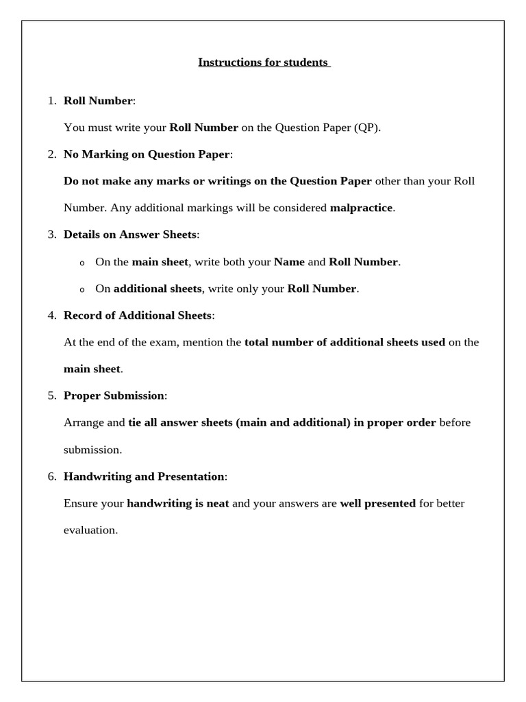 Exam Instructions for Students | PDF