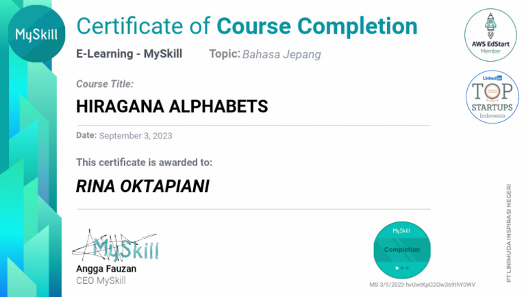 Hiragana Certificate | PDF