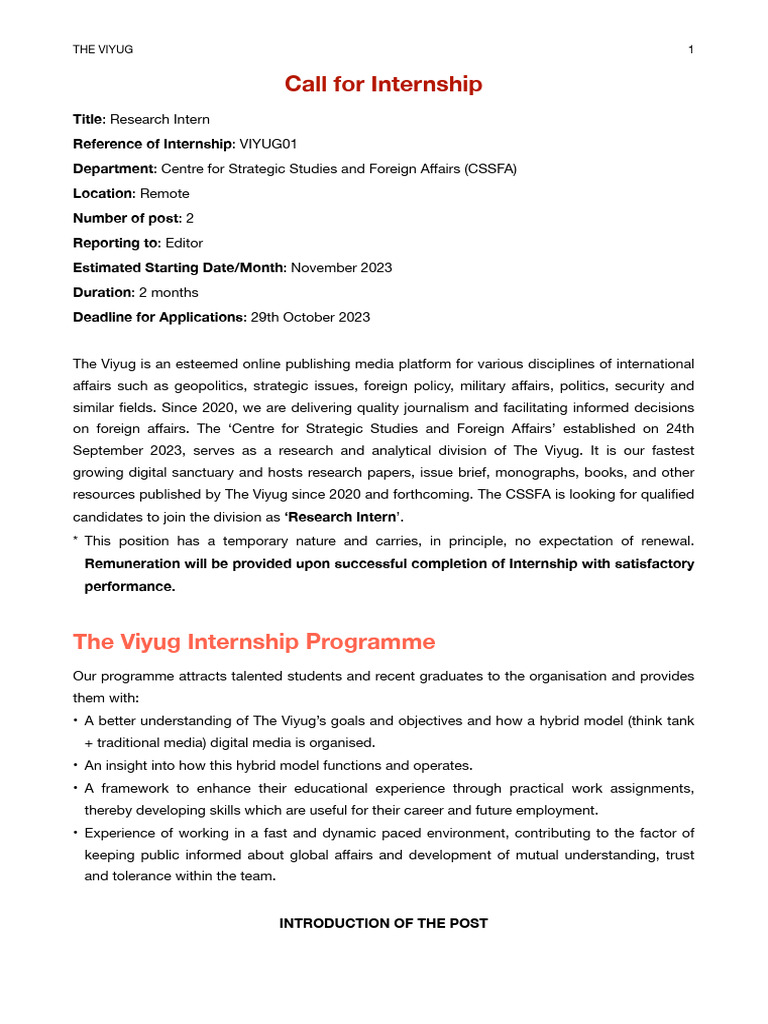 Research Internships at The Viyug | PDF | Résumé | Internship