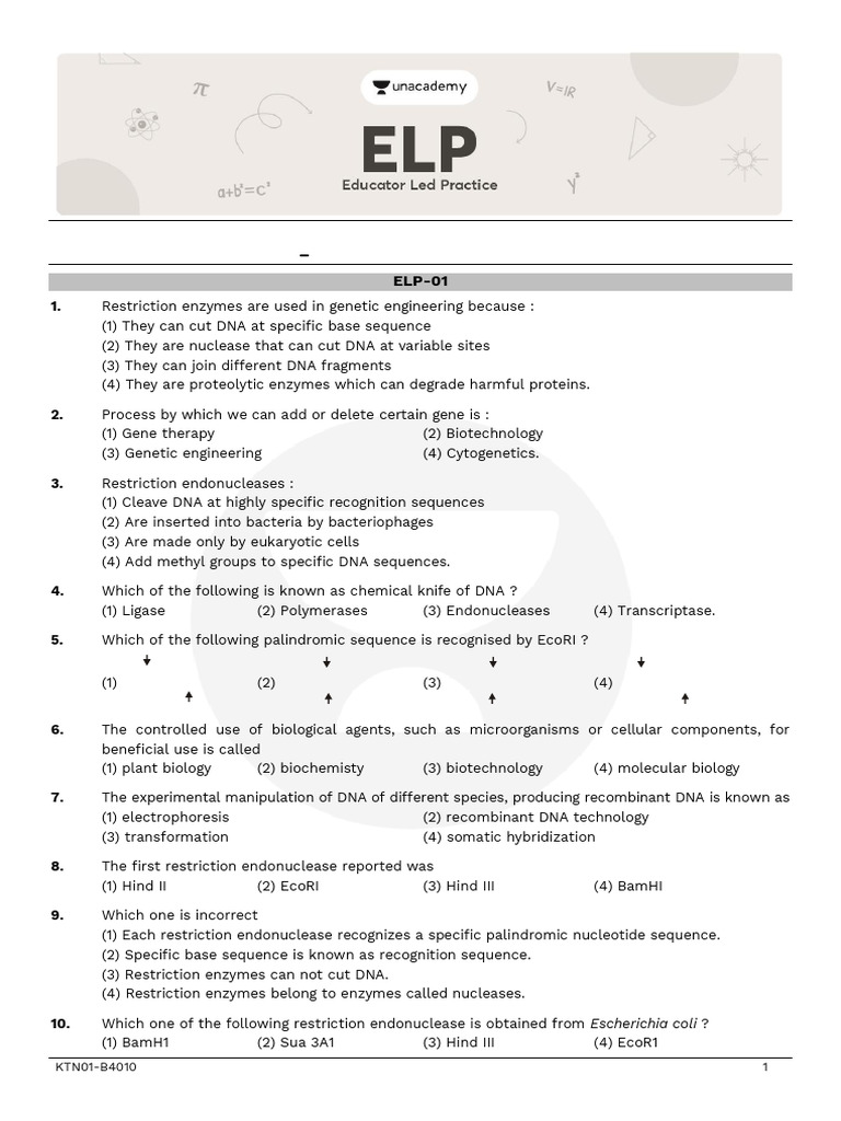 Biotechnology Principle and Process - ELP | PDF | Restriction Enzyme ...