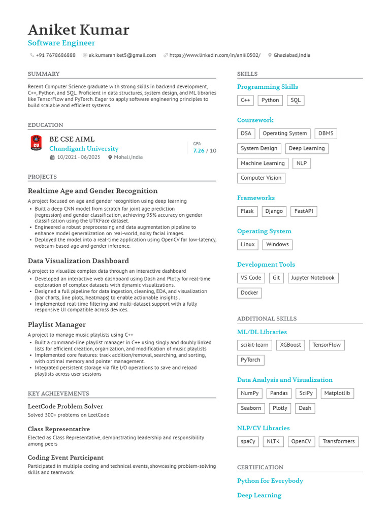 Aniket Kumar Resume | PDF | Deep Learning | Computing