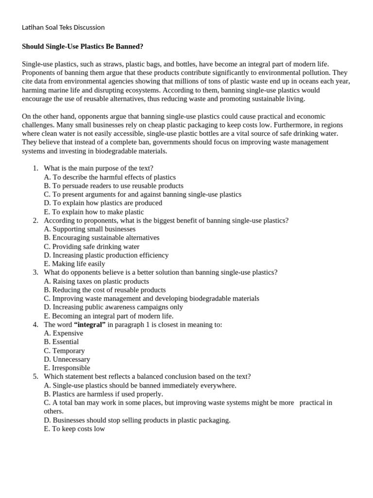 Latihan Soal Teks Discussion | PDF | Plastic | Waste Management